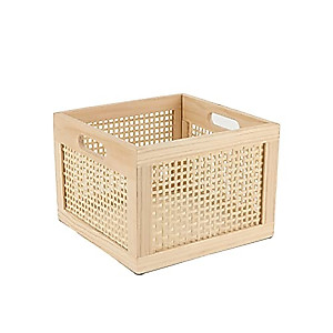 YAHUAN Bamboo Wooden Storage Box Cube Storage Organizer Bins Decorative Wood Square Basket Wood Crates Wicker Storage Cubes Basket Organizer for Home,Office,Closet,Shelf (cube bamboo)