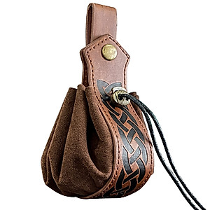 JAOYU Medieval Leather Pouch Bag Viking Pouch Hip Purse Drawstring Leather Pouch Vintage Belt Ren Faire Pouch Fanny Pack Renaissance Faire Accessories