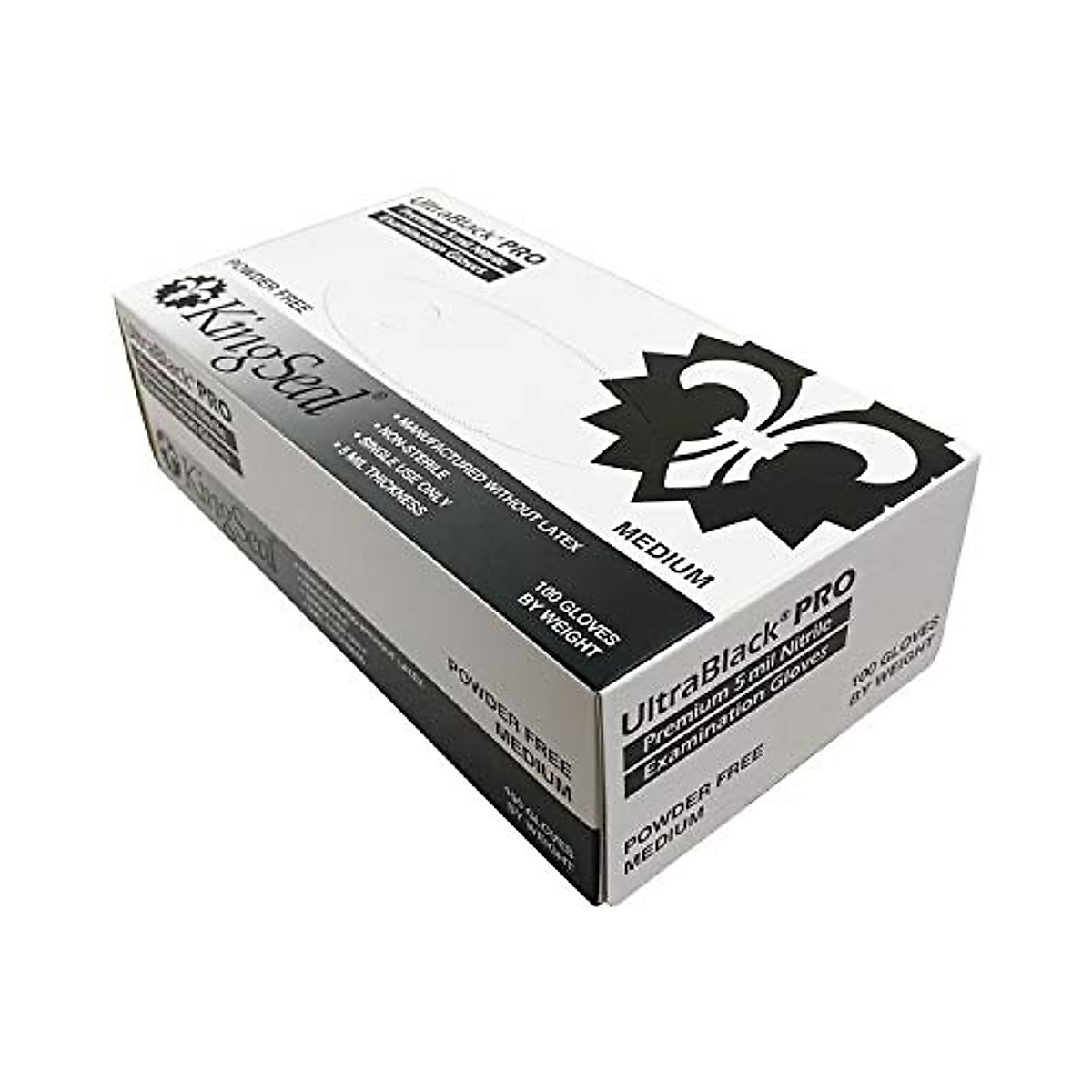 KingSeal UltraBlack-PRO Medium Nitrile Medical Grade Exam Gloves, Black, 5 MIL, Textured Fingertips - 1 Box of 100 Gloves
