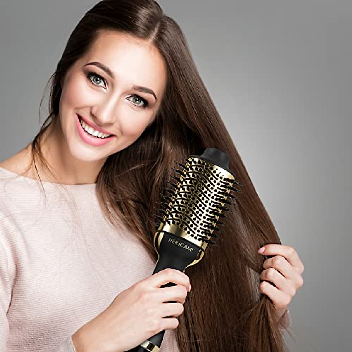 Professional Blowout Hair Dryer Brush, Pro 24K Gold One Step Hot Air Brush & Volumizer, Hair Straightener Brush and Hair Dryer Brush for Women