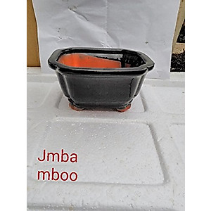 Jmbamboo - Black Ceramic Bonsai Pot - Rectangle Indented Corners 6 X 4.5 X 3 Unique Design From Jmbamboo