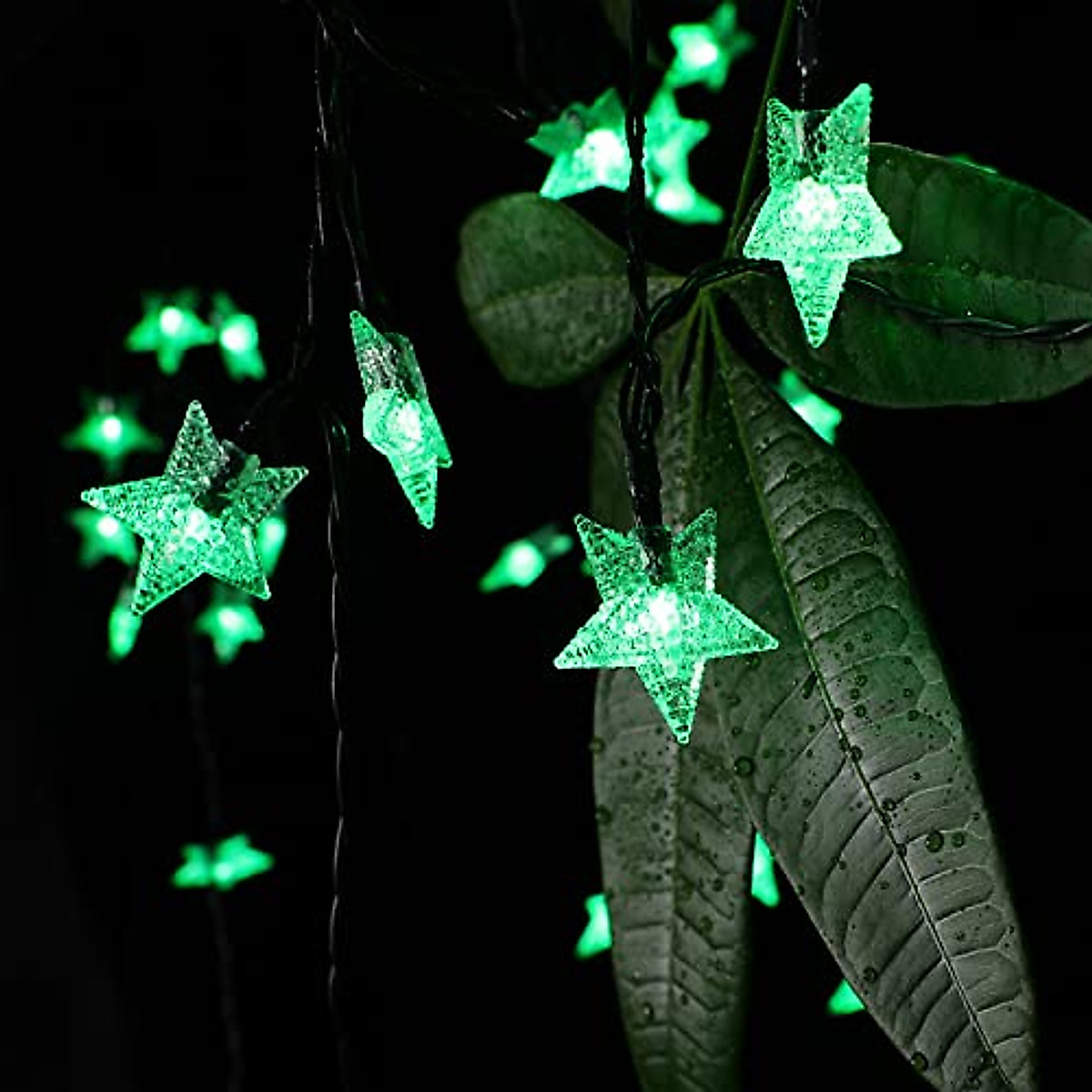 SEMILITS Solar String Lights 50LEDs Crystal Star Christmas Lights for St. Patrick's Day Garden Patio Decorations (Green)