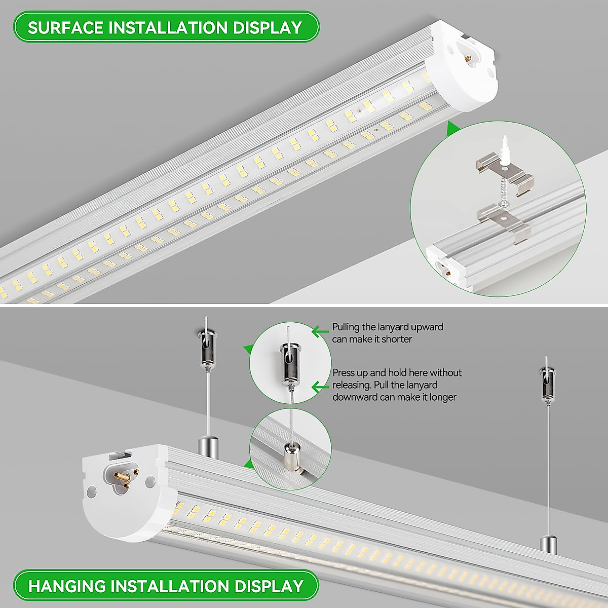 Skymoatled T12 4FT LED Shop Lights Garage Lights,65W 5000K 10400LM Daylight Color,Hanging/Surface Mount,Super Bright,Plug and Play,Linkable LED Shop Lights for Warehouse Workshop Basement,6Pack