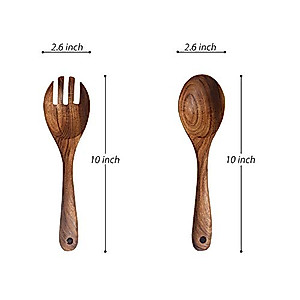 Wooden Salad Server Set of 2 Acacia Stirring Spoon 10-Inch Wooden Utensils for Serving Salad
