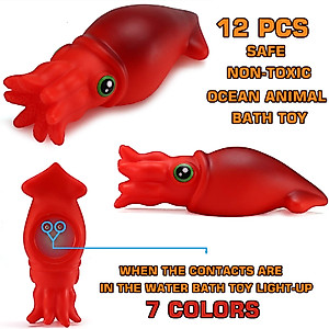 Bath Toys, 12 Pcs Light Up Ocean Sea Animal Set, Flashing Colorful LED Light Floating Bathtub Toys for Baby Infant Kid Toddler Preschool, Great Gift for Bathroom Water Tub Games Swimming Pool Party