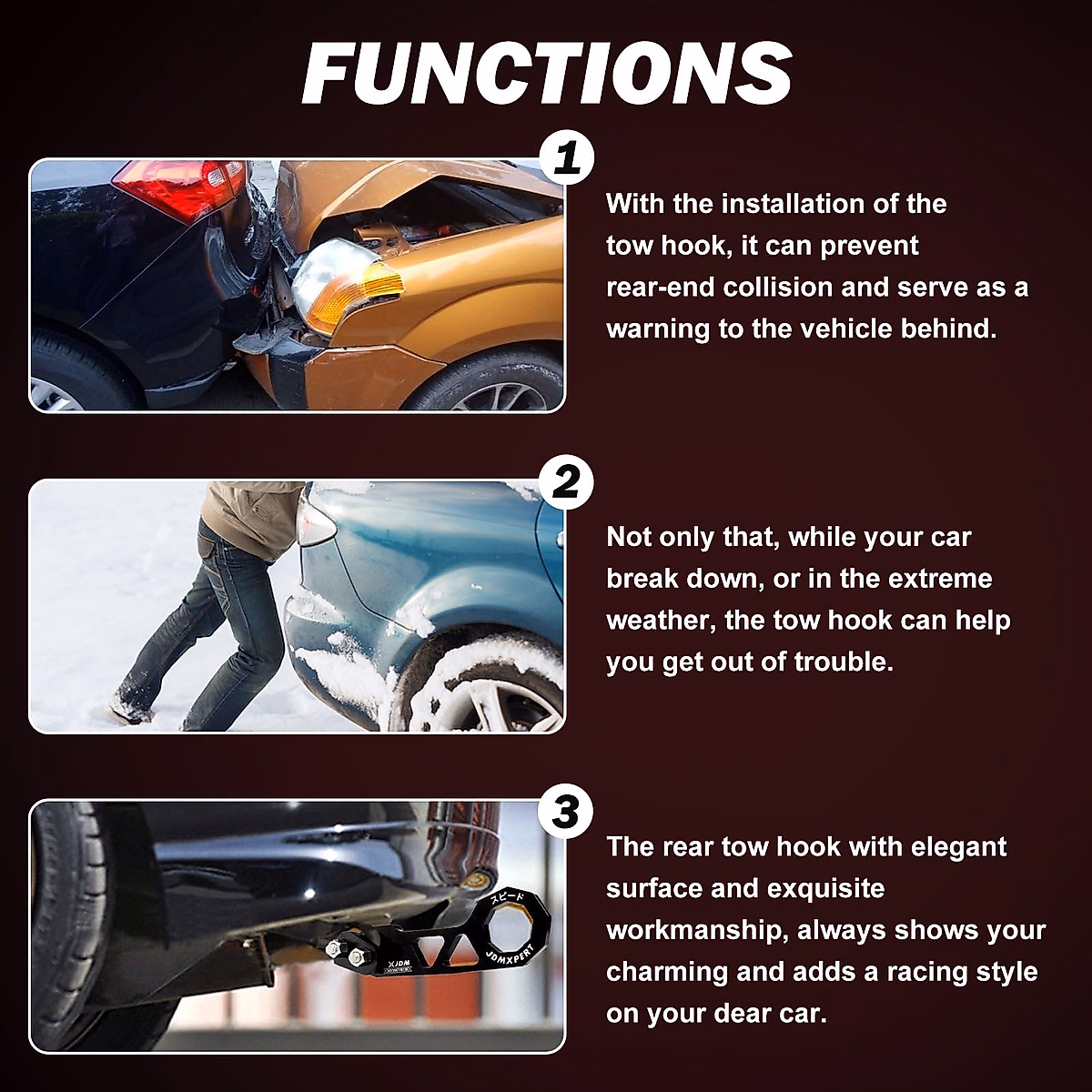 Xotic Tech Auto Aluminum JDM Rear Tow Hook Kit Racing Style Trailer Towing Ring Decoration Car Accessories, Universal Fit Car, Truck, SUV, Most Vehicles (Black)