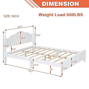 Queen Size Classic Wood Platform Bed Frame with Headboard, Solid Wood Foundation / No Box Spring Needed / Wood Slat Support / Easy Assembly for Family Bedroom Apartment Boys Girls Room (White, Queen)