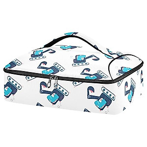 White Blue Trucks Insulated Casserole Carrier for Hot or Cold Food Carrier Container Insulated Cooler Bag Thermal Food Warmer Delivery Bag for Parties Buffet Fits 11"x15" Baking Dish