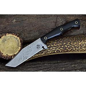 Knives Ranch Fixed Blade Knife with Black Burlap Micarta Handle & Heavy-Duty Leather Sheath (2081-M)