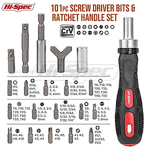 Hi-Spec 101pc Multi Bits Screwdriver & Ratcheting Handle Tool Set Kit. Complete 1/4” Hex Screwdriving with Tamper Proof Security Driver Bits