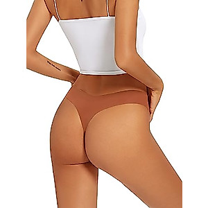 tichers Seamless Thongs for Women No Show Thong V-waisted Stretch Breathable Sexy Panties Underwear 6 Pack (Black, Medium)