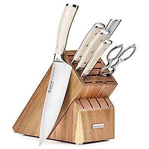 Wusthof Classic Ikon Creme 7 Piece Knife Set with Acacia Wood Block