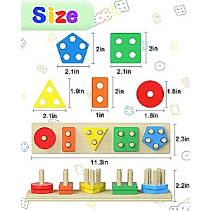 Yetonamr Montessori Toys for 1 2 3 Years Old Boys Girls, Wooden Sorting & Stacking Toys for Toddlers and Kids Baby, Color Recognition Shape Sorter Gift Educational Learning Toy Puzzles Ages 1-3