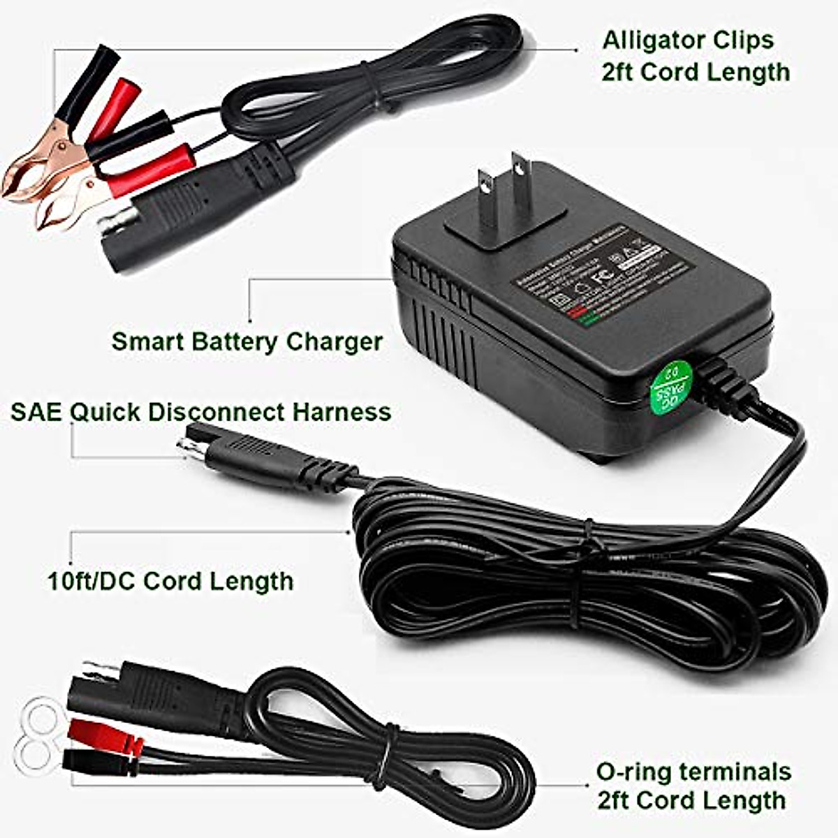 Mroinge MBC022, 12V 2A Lead Acid & Lithium(LiFePO4) Automatic Trickle Battery Charger Smart Battery Maintainer for Car Motorcycle Lawn Mower Boat ATV SLA AGM Gel Lithium(LiFePO4) and More Batteries