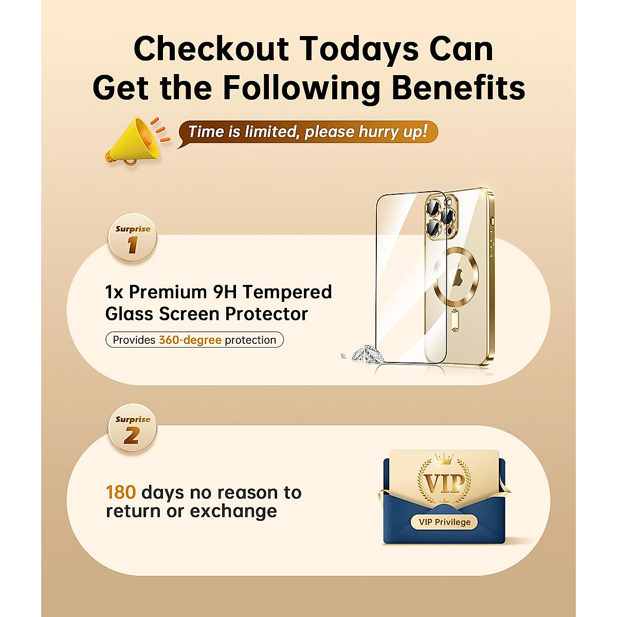 Waldeng for iPhone 13 Pro Max Case with Integrated Camera Lens Protection, [Seamless Work with Magsafe] [Metallic Glossy Soft Bumper], Diamond Clear Stylish Case for iPhone 13 Pro Max 6.7", Royal Gold