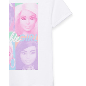 Barbie Girls Short Sleeve T-Shirt | Young Ladies Colour Block Portrait White Tee | Kids Stylish Fashion Top | Doll Movie Gift
