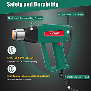 HYCHIKA Heat Gun, 1800W Hot Air Gun Kit with 6 Nozzles 140℉-1112℉ Fast Heating Variable Temp Control, Heat Gun for Crafting, Soldering, Shrink Tubing, Shrink Wrap
