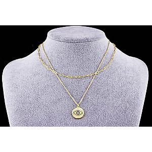 WDSHOW Layered Paperclip Choker Evil Eye Pendant Necklaces Gifts for Women (A style)