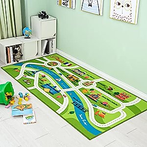 Kids Rug Play mat for Toy Cars,Fun Country Rugs with Roads for Bedroom and Kidrooms,Car Rug to Have Fun on,Area Rug Mat with Non-Slip Backing,Car Mat Great for Playing with Cars and Toys