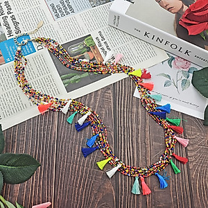 Bocar Long Multiple 6 Strand Handmade Beaded Statement 31" Necklace with Tassel Pendant for Women (NK-10579)