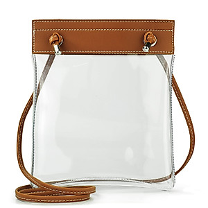 Clear Flat Cross Body Bag Women Single Shoulder Bag for Stadium Approved (Brown)