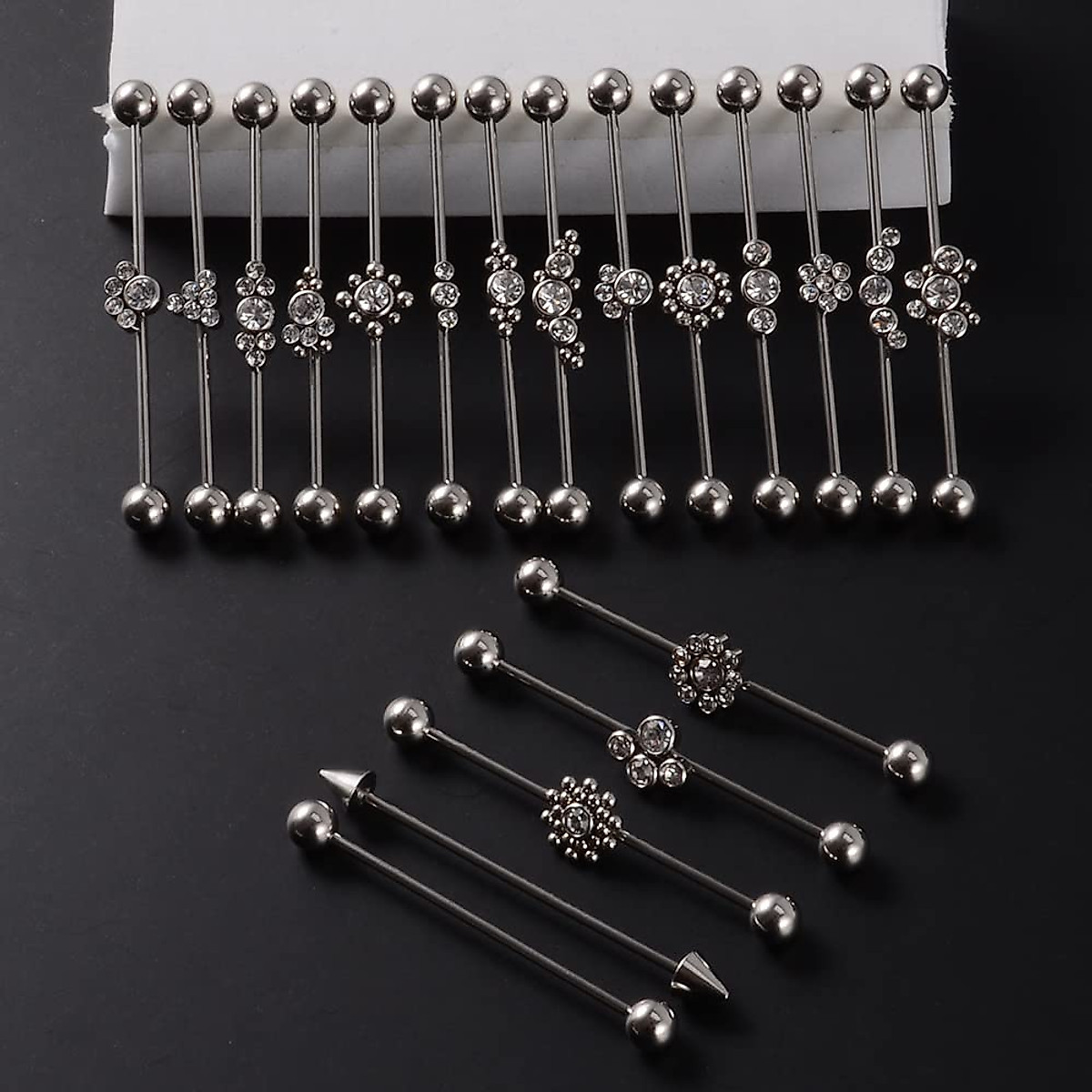 ZQGOFPT 16G Industrial Piercing Surgical Stainless Steel Industrial Barbell Earrings for Women Men with CZ Cartilage Earring Body Piercing Jewelry 1 1/2 Inch 38mm (16G Style:D)