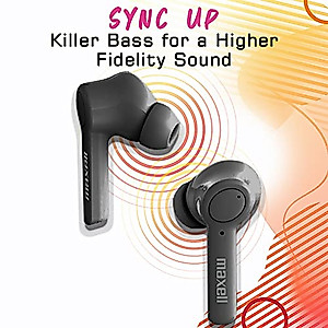 Maxell Sync Up B13 True Wireless in-Ear Earbud, Bluetooth 5.0, 12HRS of Playtime, Heavy Bass, Comfort Fit, Black, (199899)