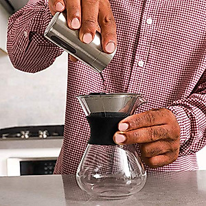Pour Over Coffee Maker Set with Reusable Stainless Steel Drip Filter Elegant Coffee Dripper Pot Glass Carafe & Permanent Stainless Steel Filter