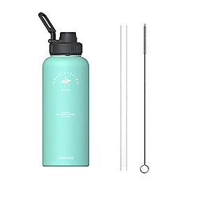 Water Bottle Double Wall Vacuum Insulated (17oz,24oz,32oz,40oz) Wide Mouth Thermoses with 3 Lids Straw Lid Spout Lid Handle Lid Keep Liquids Hot or Cold Sports Stainless Steel Water Bottle for Kids