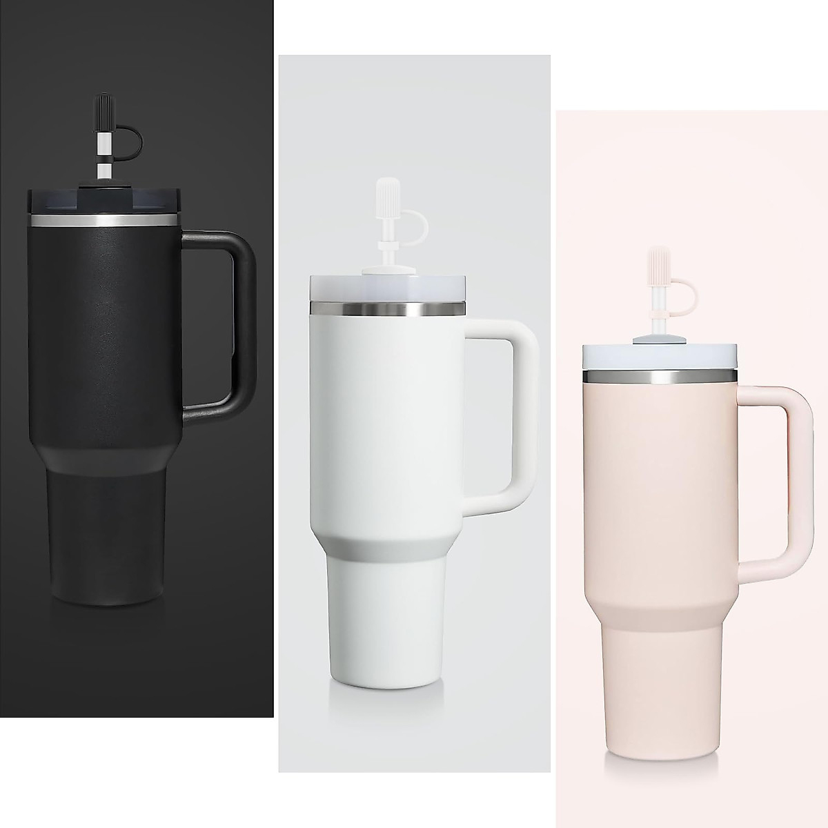 Straw Cover Caps for Stanley Cup 20-40oz Tumblers Accessories,Silicone Straw Topper Reusable 3-5 Pcs,Compatible with Simple Modern,Yeti,Hydroflask and other 6-10mm Straws (cylindrical 3 pcs)