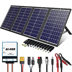 POWOXI 120W Portable Solar Panel for Power Station, IP65 Waterproof Foldable 5V-20V DC Output, with Adjustable Kickstand, Solar Charger with USB 3.0 Outputs for Phone Outdoor Camping RV
