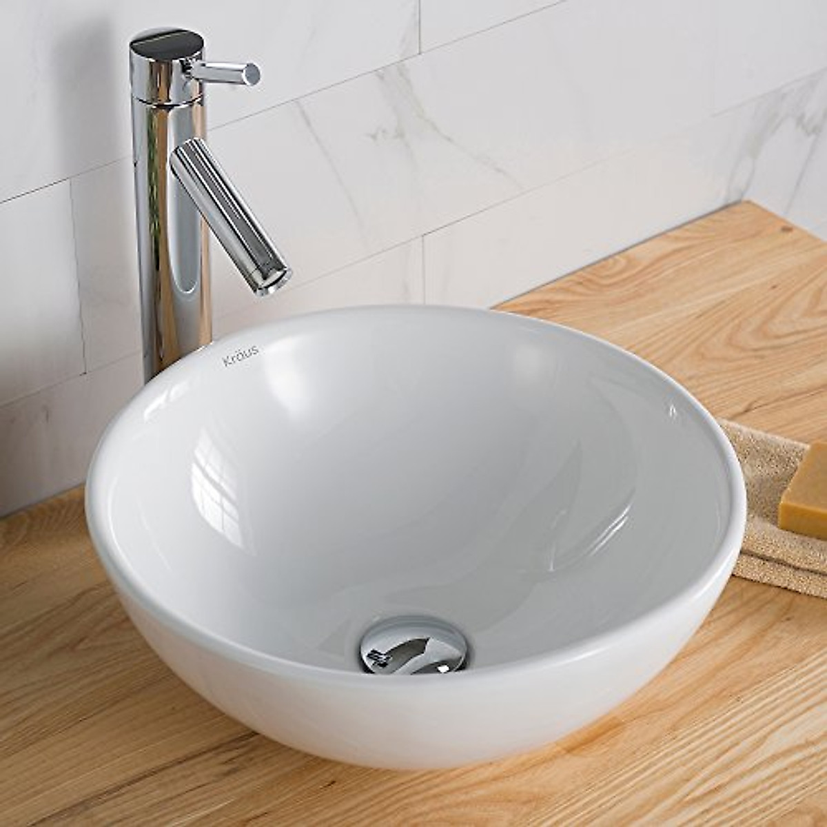 Kraus KCV-141 White Round Ceramic Bathroom Sink 15.7 Inch