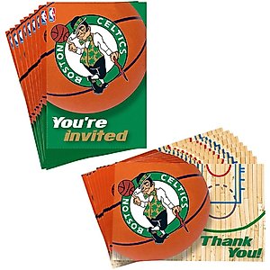 Boston Celtics NBA Invitation & Thank You Cards (3.88" x 5.63") - Premium Multicolor Cardstock & Eye-catching Designs, Perfect For Game Day Celebrations & Themed Parties - Pack Of 16