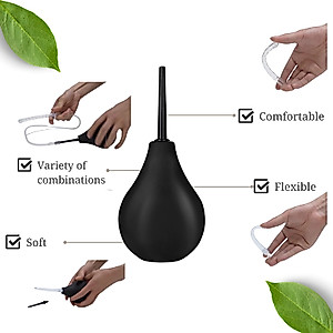 TEMONTIAN Enema Bulb Kit ，Anal Douche for Men Women Beginners，Enima Vaginal Cleaner kit for Men Women，Amal Douche Dottle,Douches for Men Women with 19.7in Hose+4 Replaceable Nozzles (BLACK)