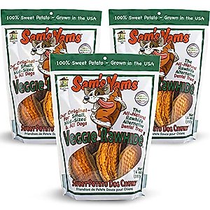 Sam's Yams Sweet Potato Dog Treats, Healthy Dog Treats for Small, Medium, and Large Breed Dogs - Made in USA, High Fiber, Vegan Dental Chews - Veggie Rawhide, Sweet Potato Dog Chewz, 14oz(Pack of 3)