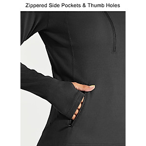 Willit Women's Fleece Running Jacket Pullover Thermal Equestrian Shirt Golf Shirt Long Sleeve Half Zip Exercise Winter Gear Black L
