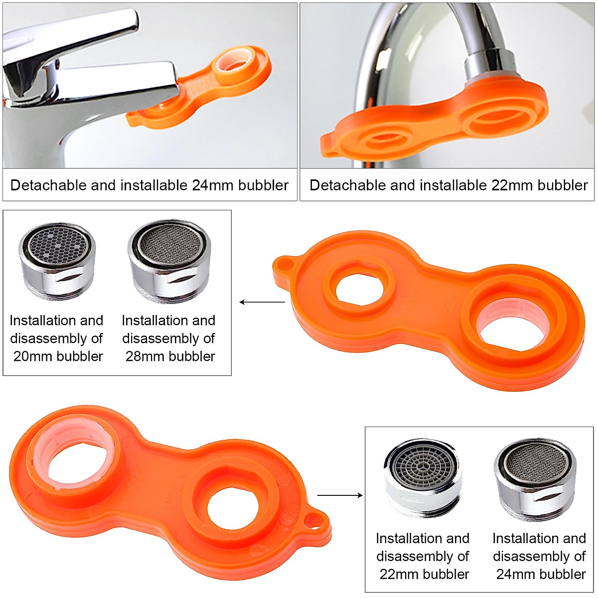 PNXKTXO 2pcs Faucet Aerator Removal Tool, Faucet Wrench for Kitchen Bathroom Aerator/Sink Faucet Replacement Part Repair Spanner