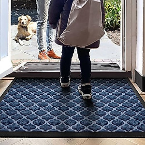 DEXI Door Mat Front Indoor Outdoor Doormat Small Heavy Duty Rubber Outside Floor Rug for Entryway Patio Waterproof Low-Profile,17"x29",Navy Blue