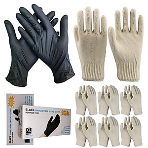 YIZUNNU 200 Pcs Disposable BBQ Gloves and 6 Pairs Cotton Glove Liners Washable Reusable Cotton Liners Powder and Latex Free Nitrile Gloves for Cooking Barbecue (X-Large)