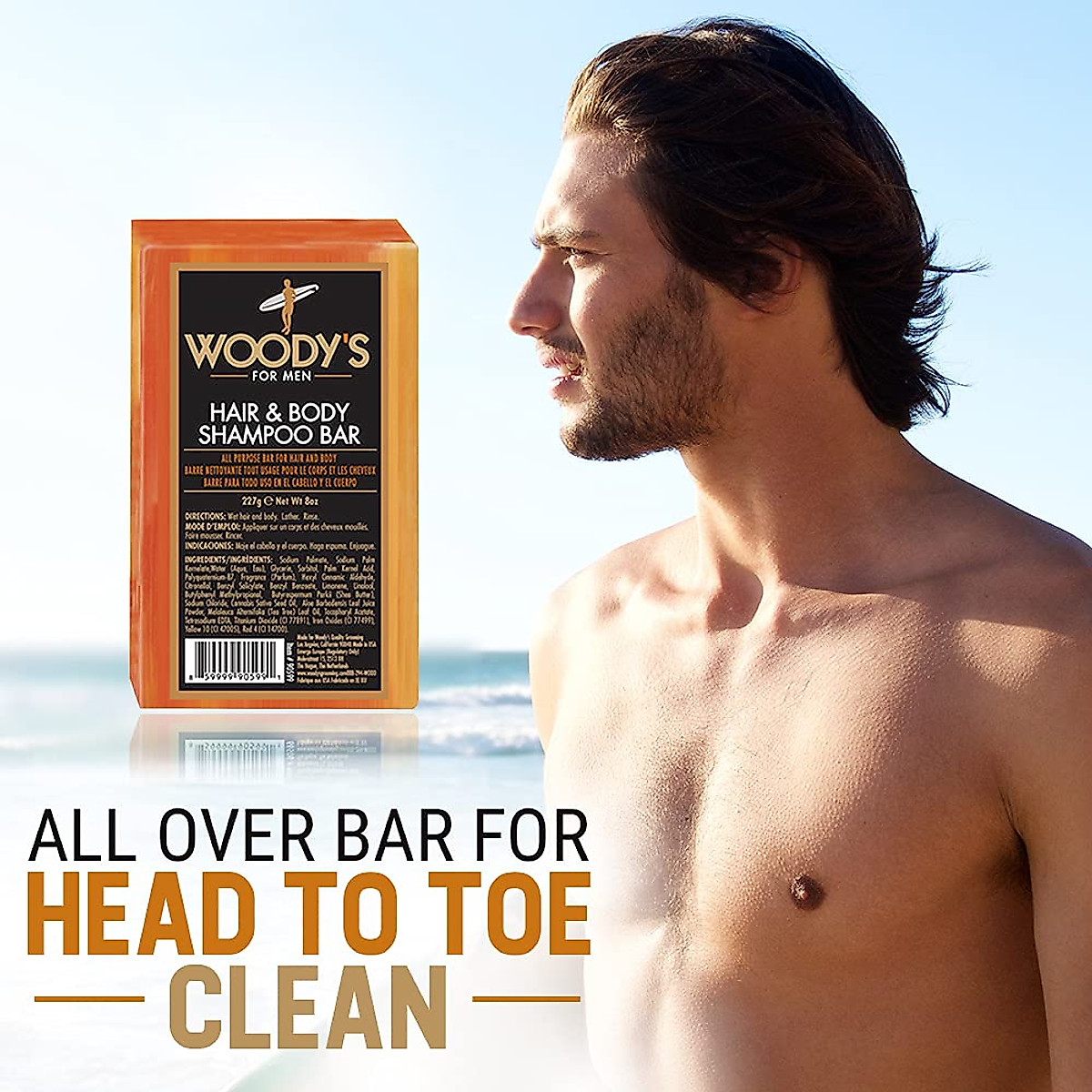 Woody's Men's 2-in-1 Hair & Body Shampoo Bar, Rich, Thick Lather Formula, Conditions, Nourishes, Moisturizes, For All Skin Types, 8 Oz.