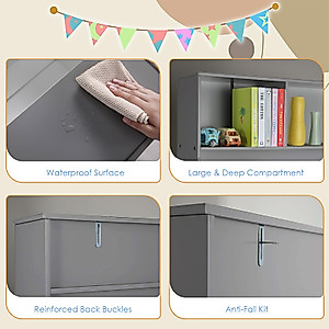 MAMIZO Toy Storage Organizer for Kids, Large Wooden Open Bookcase, 4-Tier Children Storage Cabinet, Cubby Bookshelf for Playroom Bedroom Nursery Classroom (Gray)