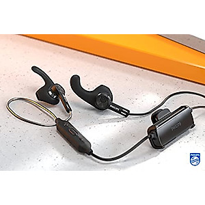 Philips A3206 Wireless Sports Headphones, Detachable Ear Hooks, Integrated Controls, Built-in Microphone, Instant Bluetooth Pairing, IP57 dust Resistant and Waterproof TAA3206BK