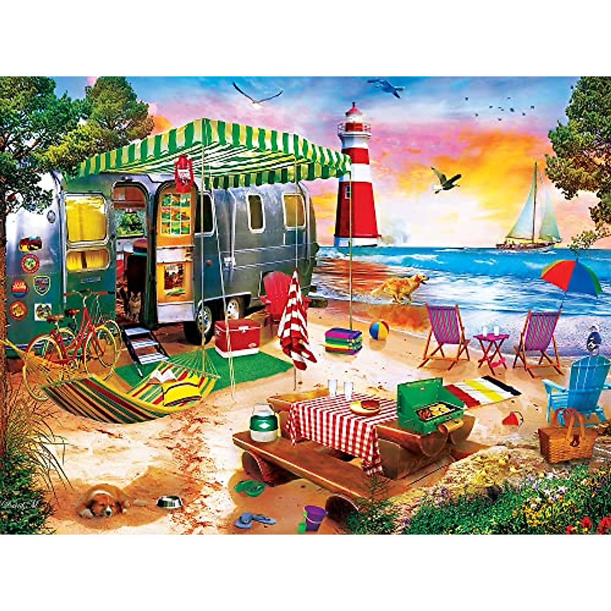 Masterpieces 550 Piece Jigsaw Puzzle For Adults and Family - Oceanside Camping - 18"x24"