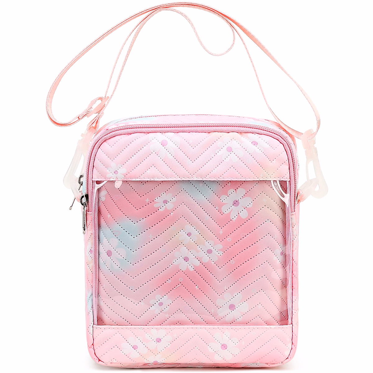 CAMTOP Crossbody Purse Small Messenger Bag with Clear Pocket for Teen Girls Kids(Daisy Pink)