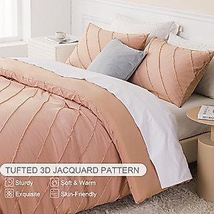 Whale Flotilla Boho Tufted Queen Comforter Set, Soft Lightweight Pink Comforter Queen Size with 2 Pillow Shams, Reversible Fluffy Shabby Chic Bedding Sets for All Seasons, 90 x90 inch