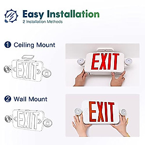 FREELICHT 4 Pack Exit Sign with Emergency Lights, Two LED Adjustable Head Emergency Exit Light with Battery, Exit Sign for Business