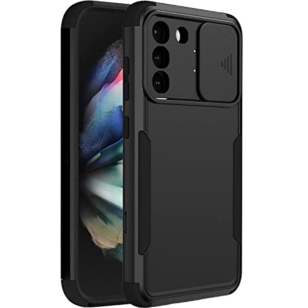 THMEIRA Samsung Galaxy S21 FE 5G Case with Camera Slide Cover Tempered Glass Screen Protector, Military Grade Armor Protective Case for Samsung S21 FE 6.4 inch, [Not fit S21] Black
