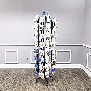 64 Adjustable Pockets Display Rack 5x7 7x5 up to 9.3" Wide X 8" Tall Cards, 1.27" deep Pockets, Double Tier Greeting Post Card Christmas Holiday Spinning Rack Stand Black 11603-BLACK