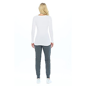 Natural Uniforms Women's Long Sleeve Extra Wide Scoop-Neck T-Shirt Under Scrub (White, Medium)