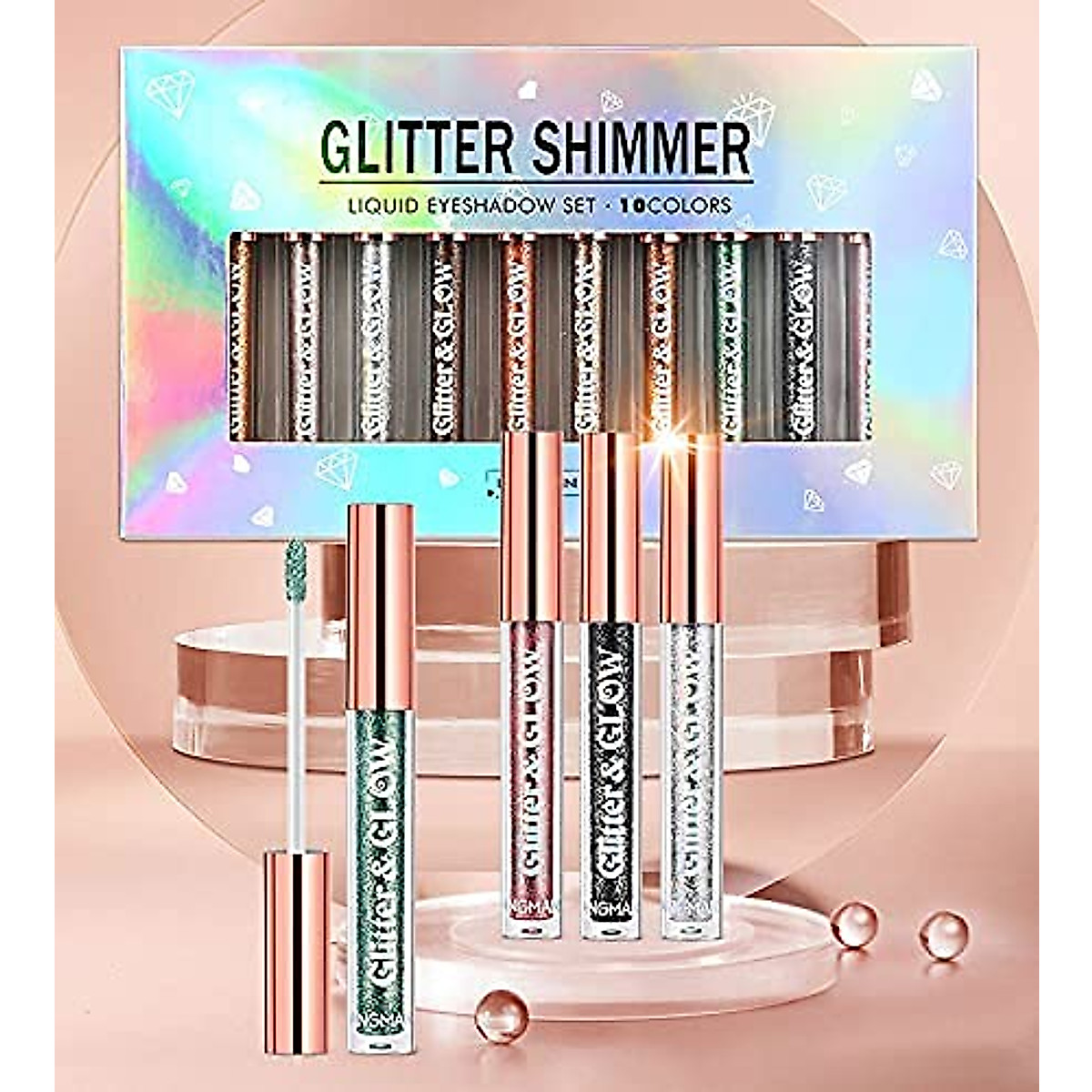 BestLand 10 Colors Liquid Glitter Eyeshadow Set, Metallic Glitter Shimmer Naked Smokey Eye Looks Waterproof Long Lasting Quick-Drying Sparkling Eye Shadow Christmas Makeup Kits